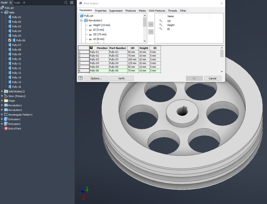 Tabulated designs with iPart - Transient Geometry